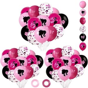 90 pcs pink balloons, 12”hot pink bow girl balloon confetti helium latex balloons for girl birthday, baby shower, princess doll theme party decorations supplies