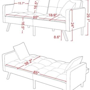 Tufted Upholstered Futon Sofa Daybed Modern Convertible Loveseat Sofa & Couch Soft Convenient Nap Sleeper Couch Bed for Home Office Apartment Furniture Sets