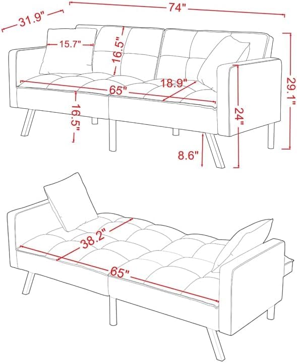 Tufted Upholstered Futon Sofa Daybed Modern Convertible Loveseat Sofa & Couch Soft Convenient Nap Sleeper Couch Bed for Home Office Apartment Furniture Sets