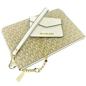 Michael Kors Jet Set Travel Large 2 In 1 Card Case and Wristlet Clutch MK Signature (Light Cream)