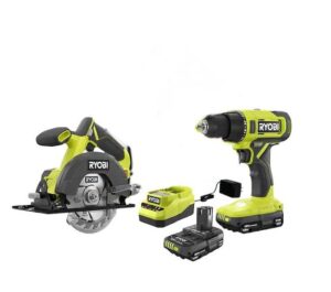 ryobi one+ 18v cordless 2-tool combo kit with drill/driver, circular saw, (2) 1.5 ah batteries, and charger (renewed)