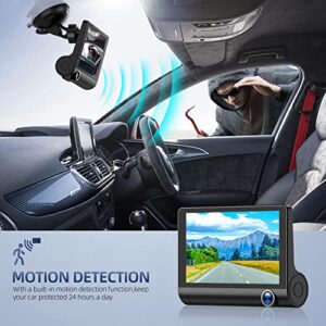 3 Channel Dash Cam Front and Rear Inside, 1080p 4 Inches 170° Wide Angle Dashcam, Dash Camera for Cars with 32GB Card, Super Night Vision, Loop Recording, G-Sensor, Motion Detection, Parking Mode