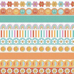 anydesign 80ft retro groovy bulletin board borders boho flower rainbow face decoration borders colorful groovy trim border boho bulletin board stickers for school classroom office decor