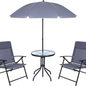 Beach Tent, Beach Cabana+Bistro Set, 4-Piece Outdoor Dining Set, Patio Furniture Set of 2 Folding Chairs, Small Glass Dining Table, and A Tilted Umbrella