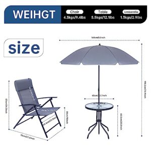 Beach Tent, Beach Cabana+Bistro Set, 4-Piece Outdoor Dining Set, Patio Furniture Set of 2 Folding Chairs, Small Glass Dining Table, and A Tilted Umbrella