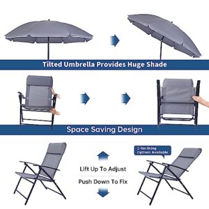 Beach Tent, Beach Cabana+Bistro Set, 4-Piece Outdoor Dining Set, Patio Furniture Set of 2 Folding Chairs, Small Glass Dining Table, and A Tilted Umbrella