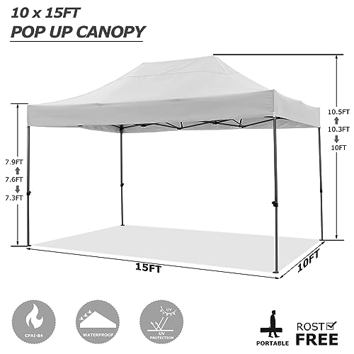 COBIZI 10x15 Pop up Canopy Gazebo 3.0, Easy up Heavy Duty Canopy with 4 Removable Sidewalls, High Stability, All Weather Sunshade 100% Waterproof Outdoor Canopy Tents, White