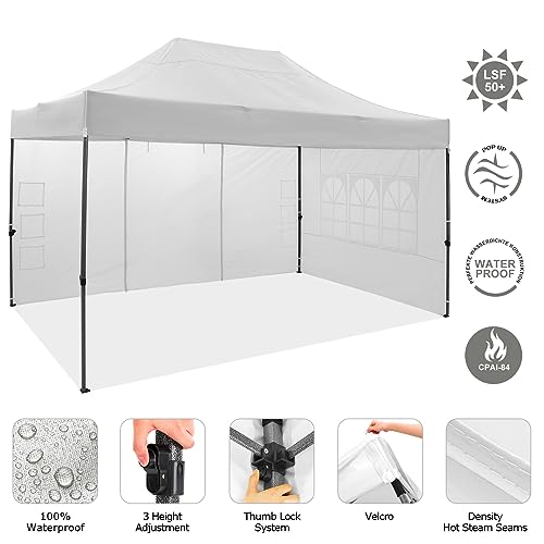 COBIZI 10x15 Pop up Canopy Gazebo 3.0, Easy up Heavy Duty Canopy with 4 Removable Sidewalls, High Stability, All Weather Sunshade 100% Waterproof Outdoor Canopy Tents, White