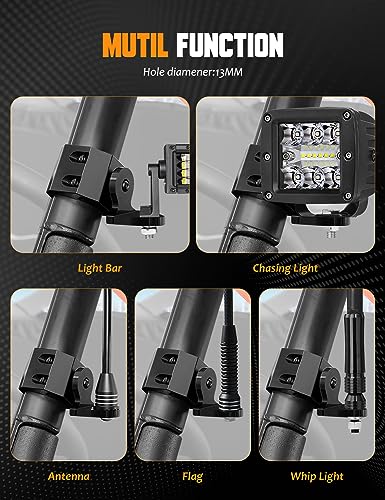 UTV Whip Mount for Polaris Ranger, 360°Adjustable Heavy-Duty UTV Whip Mounting Bracket for Polaris Ranger General Can am Defender Commander 2021+ Maverick Trail/Sport Work for Pro-fit Cage（1 Pcs）