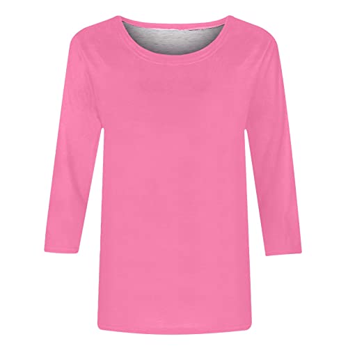 3/4 Sleeve T Shirts for Women Slim Fit Crew Neck Undershirt Womens Plain T-Shirts Tops Solid Color Tee Shirt Pink