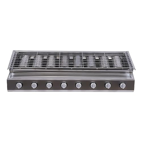 8 Burners Gas BBQ Grill, Stainless Steel Patio Garden Barbecue Grill Height Adjustable for Restaurants, Barbecue Restaurants, Food Stalls, Buffets, Snack Bars