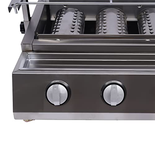 8 Burners Gas BBQ Grill, Stainless Steel Patio Garden Barbecue Grill Height Adjustable for Restaurants, Barbecue Restaurants, Food Stalls, Buffets, Snack Bars