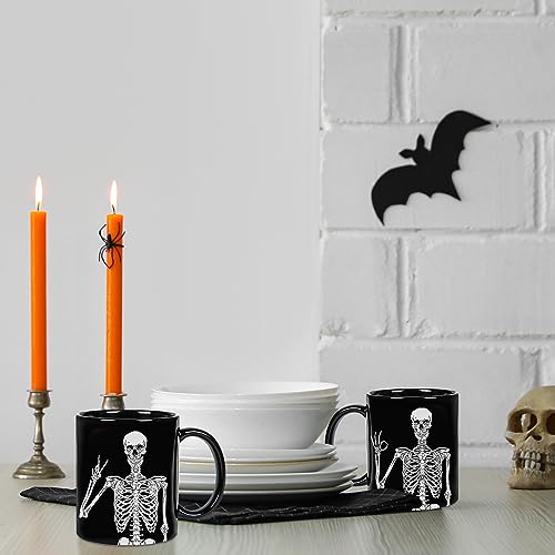 Whaline 2Pcs Halloween Mug Set 12oz Skeleton Holiday Coffee Mugs Halloween Ceramic Drinking Mugs for Home School Office Table Centerpieces Housewarming Gift