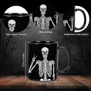 Whaline 2Pcs Halloween Mug Set 12oz Skeleton Holiday Coffee Mugs Halloween Ceramic Drinking Mugs for Home School Office Table Centerpieces Housewarming Gift