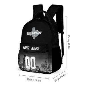 Custom Backpack Personalized Basketball City Night Skyline With State Map Travel Bag Add Name Number Fans Gift for Men Women