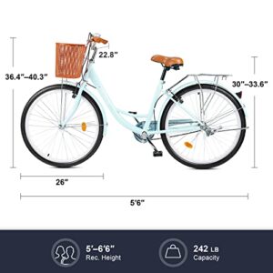 Womens Cruiser Bikes, Defective, 26 Inch Womens Bike with Front Basket, Beach Cruiser Bike for Short Women with Rear Rack, Adjustable Step Through Bike, Commute Bike Bicycle for Women Adults, Blue