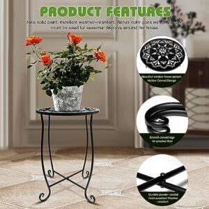 2 Pack Indoor Outdoor Side Tables, Weather Resistant Metal Patio Side Table, Small Round Outdoor End Table Side Table for Patio Yard Porch Balcony Garden Bedside, Plant Stand for Indoor Outdoor