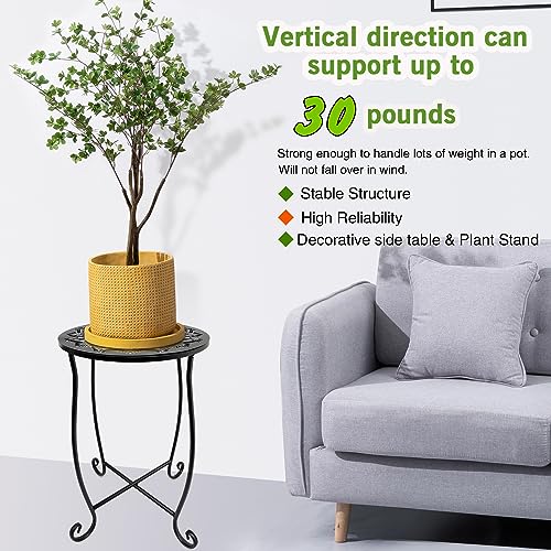 2 Pack Indoor Outdoor Side Tables, Weather Resistant Metal Patio Side Table, Small Round Outdoor End Table Side Table for Patio Yard Porch Balcony Garden Bedside, Plant Stand for Indoor Outdoor