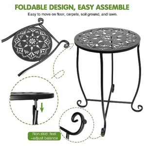 2 Pack Indoor Outdoor Side Tables, Weather Resistant Metal Patio Side Table, Small Round Outdoor End Table Side Table for Patio Yard Porch Balcony Garden Bedside, Plant Stand for Indoor Outdoor