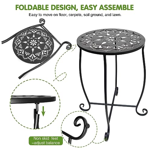 2 Pack Indoor Outdoor Side Tables, Weather Resistant Metal Patio Side Table, Small Round Outdoor End Table Side Table for Patio Yard Porch Balcony Garden Bedside, Plant Stand for Indoor Outdoor