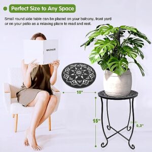 2 Pack Indoor Outdoor Side Tables, Weather Resistant Metal Patio Side Table, Small Round Outdoor End Table Side Table for Patio Yard Porch Balcony Garden Bedside, Plant Stand for Indoor Outdoor