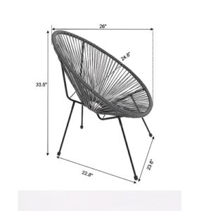 voqoomkl 3-Piece Outdoor Acapulco Chair, All-Weather Weave Lounge Chair,Patio Conversation Bistro Set with Glass Top Table,Balcony Chair Egg Chairs for Porch, Lawn, Balcony, Poolside Seating