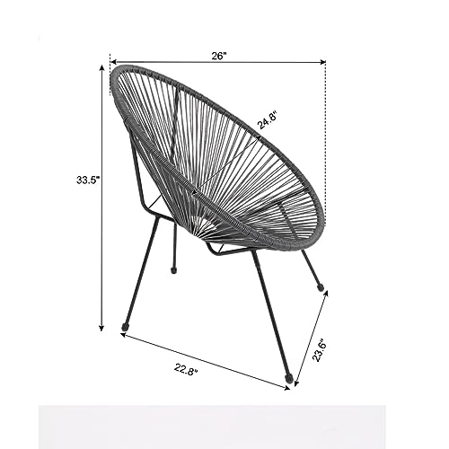 voqoomkl 3-Piece Outdoor Acapulco Chair, All-Weather Weave Lounge Chair,Patio Conversation Bistro Set with Glass Top Table,Balcony Chair Egg Chairs for Porch, Lawn, Balcony, Poolside Seating