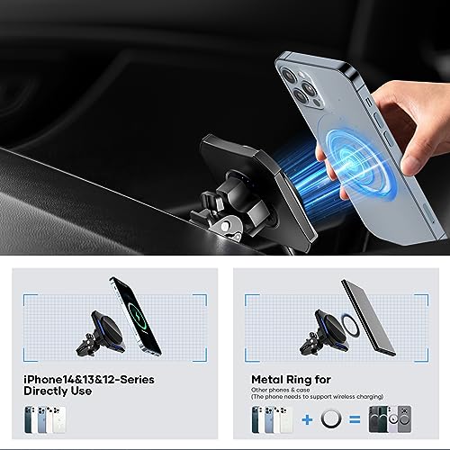 Wireless Car Charger Mount with Strong Magnetic Phone Grip, [Multi-Directional Adjustable] Convenient Wireless Charging Car Holder for iPhone 14/13/12/11/Pro Max/Samsung Galaxy (Mag-Safe)