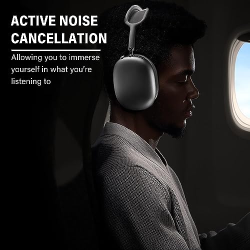 Peakfun Pro Wireless Bluetooth Headphones Active Noise Cancelling Over-Ear Headphones with Microphones, 42 Hours Playtime, HiFi Audio Adjustable Headphones for iPhone/Android/Samsung - Silver