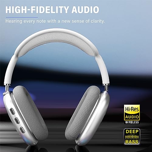 Peakfun Pro Wireless Bluetooth Headphones Active Noise Cancelling Over-Ear Headphones with Microphones, 42 Hours Playtime, HiFi Audio Adjustable Headphones for iPhone/Android/Samsung - Silver