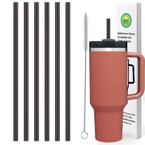 aiersa 6pcs replacement black straw for stanley 40oz cups,plastic reusable straw for stanley quencher h2.0 flowstate tumbler, long straws with cleaning brush for stanley cup accessories