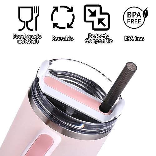 AIERSA 6Pcs Replacement Black Straw for Stanley 40oz Cups,Plastic Reusable Straw for Stanley Quencher H2.0 FlowState Tumbler, Long Straws with Cleaning Brush for Stanley Cup Accessories