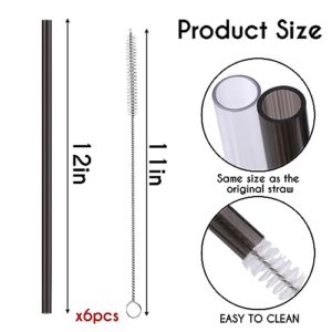 AIERSA 6Pcs Replacement Black Straw for Stanley 40oz Cups,Plastic Reusable Straw for Stanley Quencher H2.0 FlowState Tumbler, Long Straws with Cleaning Brush for Stanley Cup Accessories