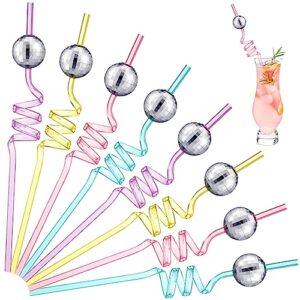 zhehao 16 pcs disco ball straws mirror disco straw 70s disco decorative straws for dance holiday wedding birthday supplies retro disco party decorations reusable bachelorette straws plastic, 4 colors