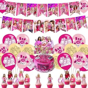 mean girls theme birthday party decorations, mean girls party supply set for kids with 1 happy birthday banner, 12 cupcake toppers,18 balloons for mean girls party decorations