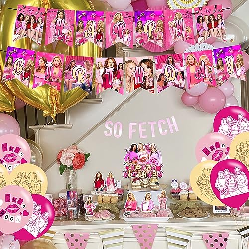 Mean Girls Theme Birthday Party Decorations, Mean Girls Party Supply Set for Kids with 1 Happy Birthday Banner, 12 Cupcake Toppers,18 Balloons for Mean Girls Party Decorations