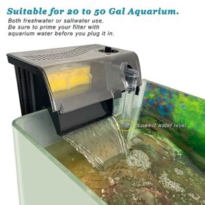 DOMICA Power Aquarium Filter for 20 to 50 Gallon Fish Tank, 210GPH 8W Adjustable Flow, Hang On Back External Tank Filter