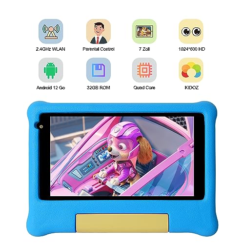 HiGrace Kids Tablet, 7 Inch Tablet for Kids, Android 12 Kids Tablet 2GB RAM + 32GB ROM, HD Display, Quad Core, Bluetooth, Dual Camera, Wi-Fi Tablet for Toddler - Blue