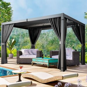 happatio louvered pergola 10x13 outdoor pergola, metal pergola with adjustable rainproof roof, patio pergola with curtains and mosquito nets, aluminum pergola for patio, backyard, deck, garden (gray)