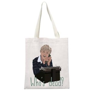 murder tv show inspired gift tv murder mystery series gift jessica fletcher fan gift who’s dead jessica fletcer tote bag (who’s dead tote)