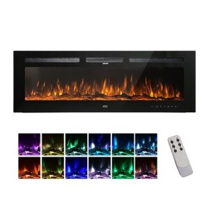 Clihome 60in Electric Fireplace Fire Places Electric Fireplace Inserts Electric Fireplace Heater Fireplace Decor Fireplace Heater with Timer, Remote Control, Adjustable Flame Color 750/1500W