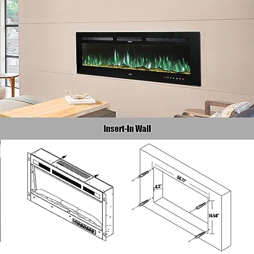 Clihome 60in Electric Fireplace Fire Places Electric Fireplace Inserts Electric Fireplace Heater Fireplace Decor Fireplace Heater with Timer, Remote Control, Adjustable Flame Color 750/1500W