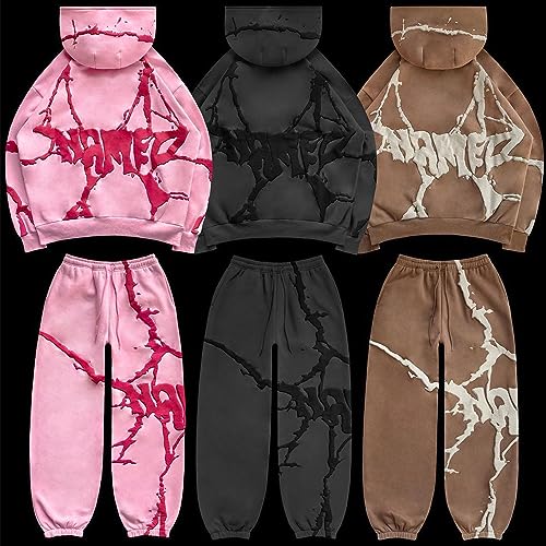 Soosuihoo Pink Spider Full Zip Hoodie Y2k Rhinestone Skull Streetwear Skeleton Hoodies Goth Grunge Oversized Jacket (L,Brown)