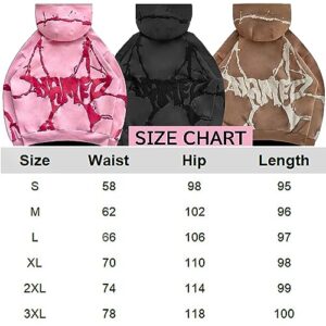 Soosuihoo Pink Spider Full Zip Hoodie Y2k Rhinestone Skull Streetwear Skeleton Hoodies Goth Grunge Oversized Jacket (L,Brown)