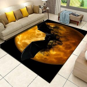 zrcwxfp happy halloween area rug,5x7ft, gold full moon bat rug, vintage gothic black light non-slip washable rug, boys girls teenagers adult room decorative doormat, living room dining room bedroom