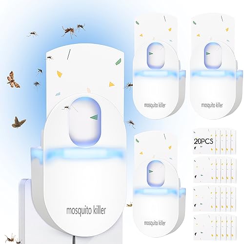 4 Pack Flying Insect Trap Plug In, 2023 Mosquito Gnat Flea Insect Traps Catcher Killer with Night Light & 20 Sticky Trap Boards, Fruit Fly Traps for Indoor Bug Catcher Fly Traps Indoor for Home Office