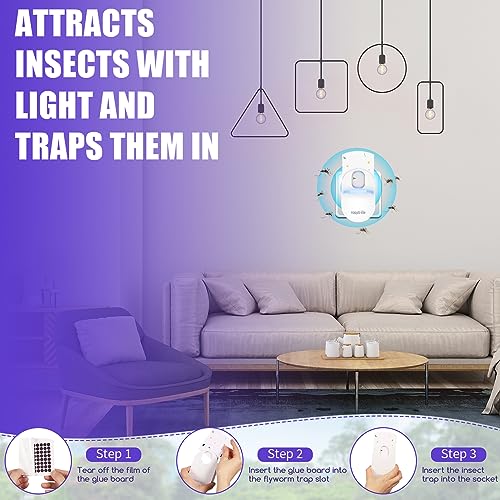 4 Pack Flying Insect Trap Plug In, 2023 Mosquito Gnat Flea Insect Traps Catcher Killer with Night Light & 20 Sticky Trap Boards, Fruit Fly Traps for Indoor Bug Catcher Fly Traps Indoor for Home Office