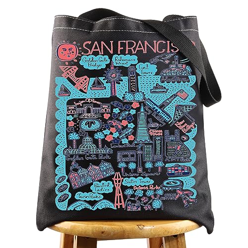 BWWKTOP San Francisco Canvas Tote Bag San Francisco Souvenirs Gift San Francisco Shoulder Bag San Francisco Grocery Bag (San Francisco sun BL)