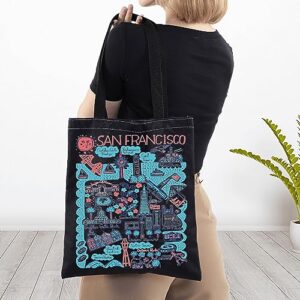 BWWKTOP San Francisco Canvas Tote Bag San Francisco Souvenirs Gift San Francisco Shoulder Bag San Francisco Grocery Bag (San Francisco sun BL)