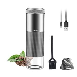 coffee grinder electric burr portable: cotgco small espresso bean mill with conical burr - adjustable & rechargeable battery - extra fine to extra coarse (silver-1)